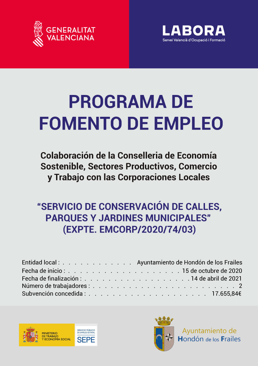 PROGRAMA DE FOMENTO DE EMPLEO | Ayto. Hondón de los Frailes